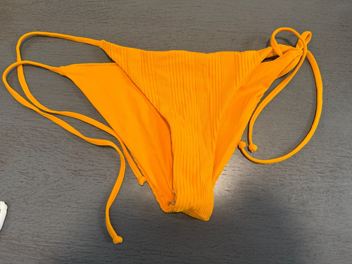 NEW gold ribbed side tie L SPACE lined swimsuit bikini bottom size ...