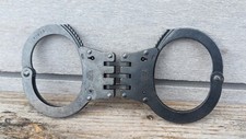 Black SWAT Team Police Grade Steel Hinged Double Lock Hand Cuffs With ...