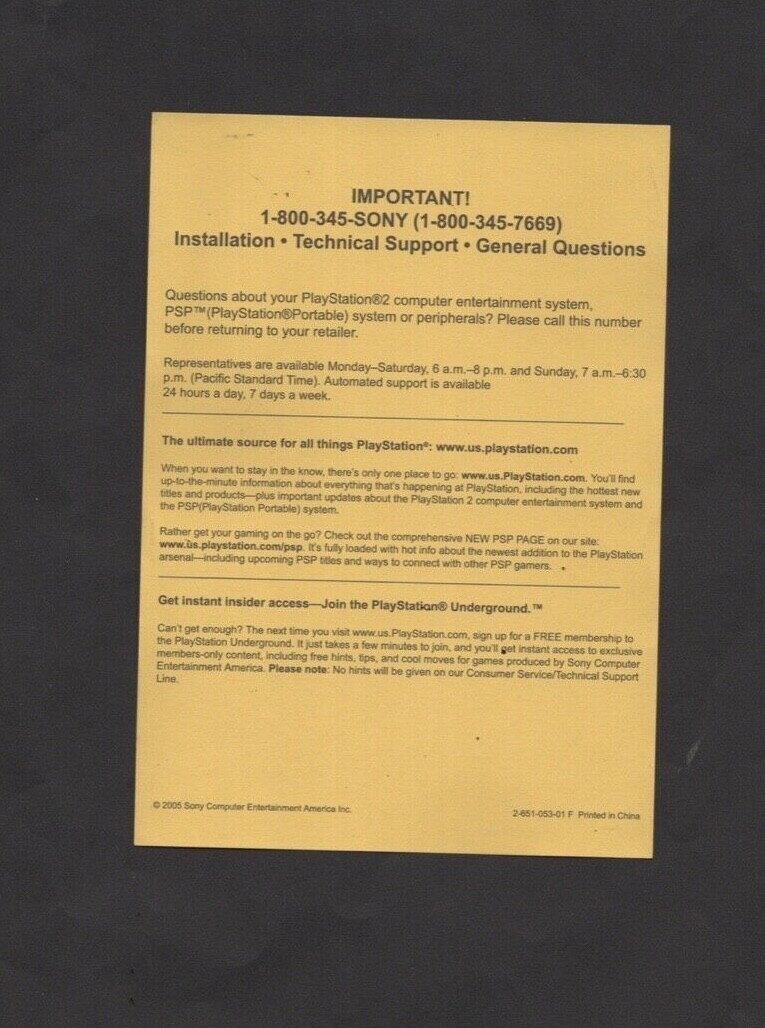 PSP Sony Technical Support ADVERT INSERT ONLY Authentic | eBay