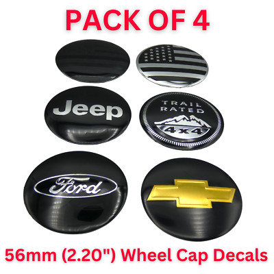 (PACK OF 4) Wheel Center Cap Decals Emblems Sticker 2.20" 56mm CHOOSE ...