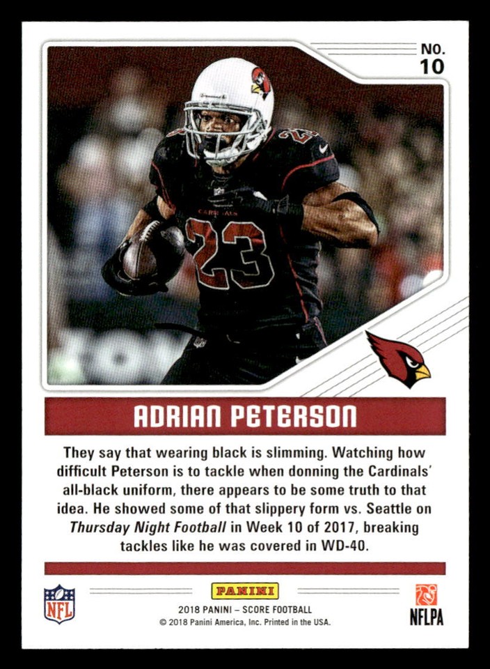Adrian Peterson 2018 Score Color Rush Card #10 Arizona Cardinals | eBay