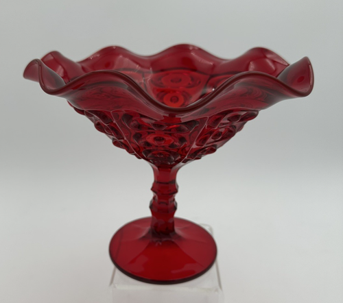 Viking Ruby Red Yesteryear Bullseye Pattern Footed 8" Dia. Ruffled ...