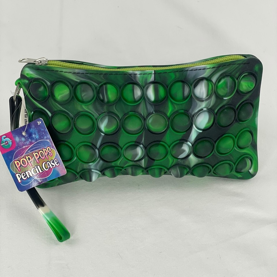Pop Pops Pencil Case Fidget Sensory Silicone Bubble Pouch Green School ...