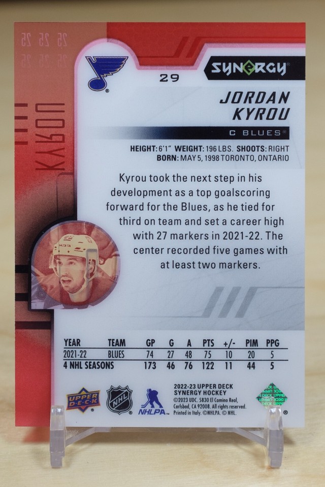 2022-23 Upper Deck Synergy Base Red #29 Jordan Kyrou - St. Louis Blues ...