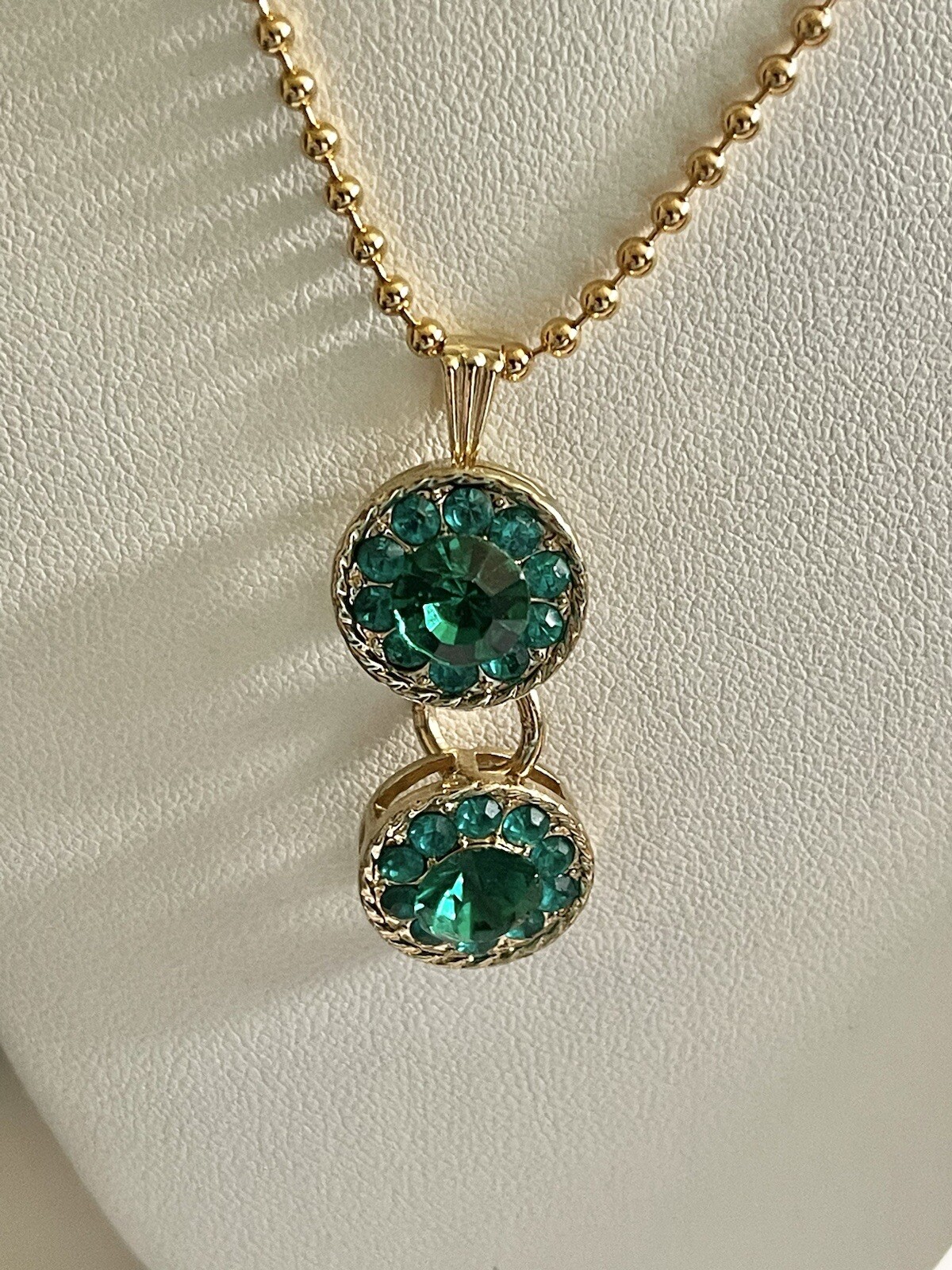 Vintage Teal Rhinestone Crystals Goldtone Pendant Necklace & Clip ...
