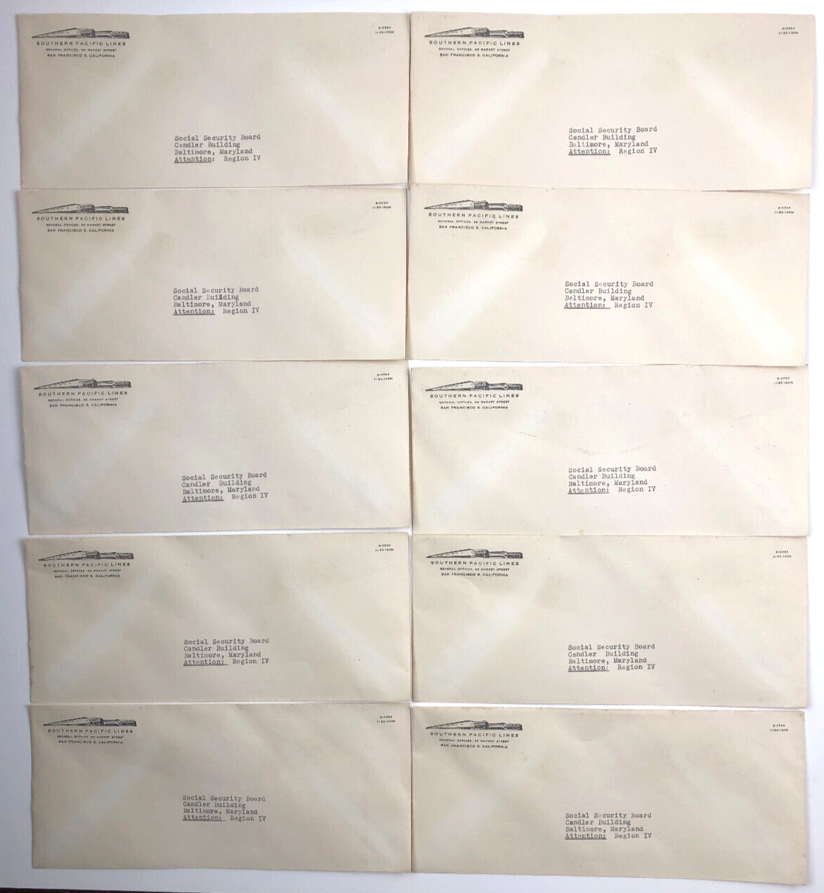 Lot of 10 Southern Pacific Lines Envelopes Addressed but Not Posted SP ...