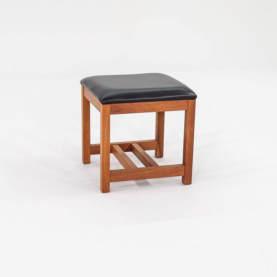 1990 Thomas Moser Mission Style Stool in Solid Cherry & Black Leather ...