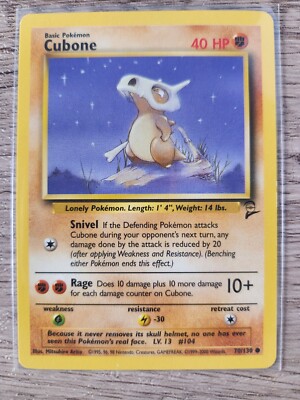 Pokemon TCG Card Base Set 2 Unlimited Cubone 70/130 Vintage WOTC 2000 ...