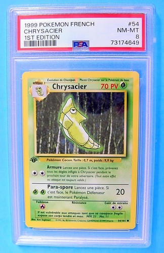 1999 POKEMON FRENCH BASIC 1ST ED CHRYSACIER (METAPOD) #54 CARD PSA 8 NM ...