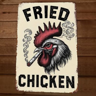 Fried Chicken Funny 420 Rooster Smoking 8x12 Metal Wall Sign Garage ...