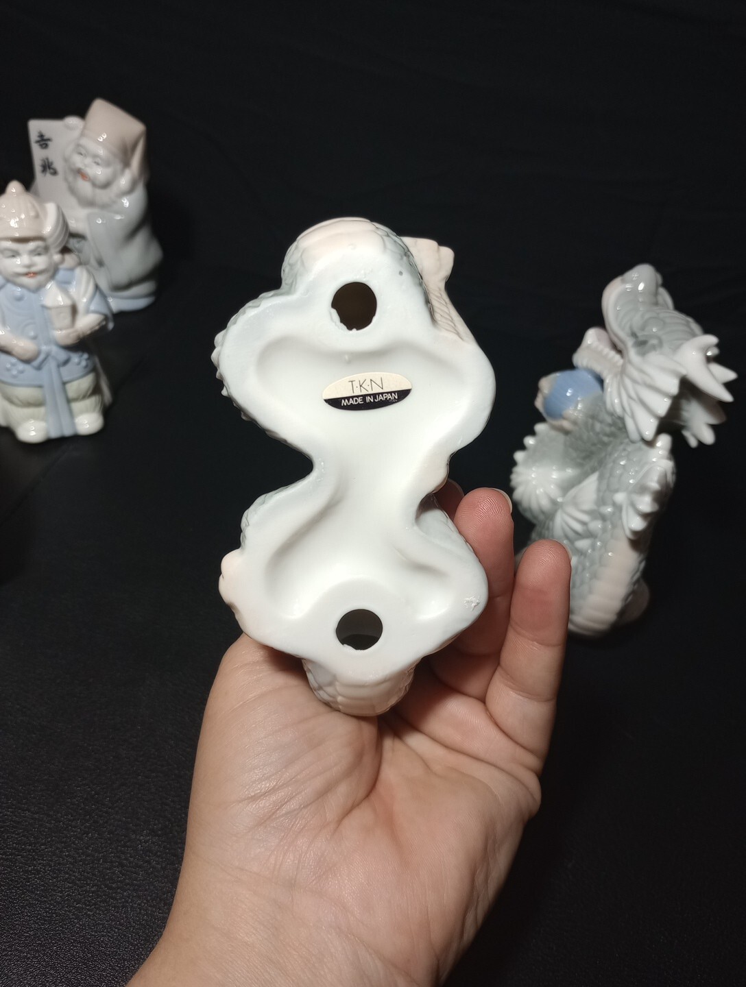 Pair of Yashimi K Porcelain Light Blue Dragon & 7 Lucky Gods Figurines ...