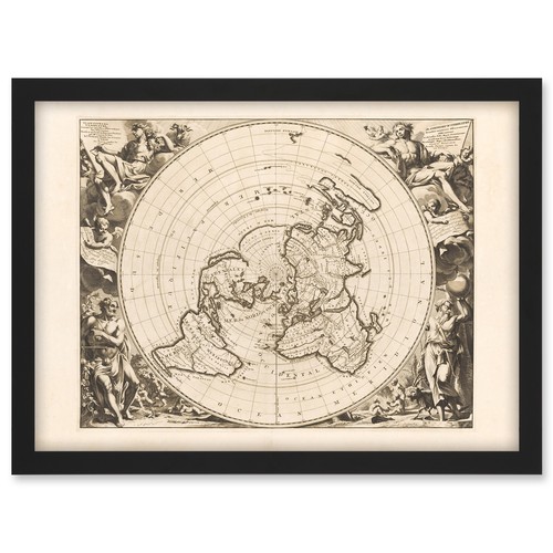 Cassini Flat Earth Map 1713 Sepia Terrestrial Planisphere Framed Art ...
