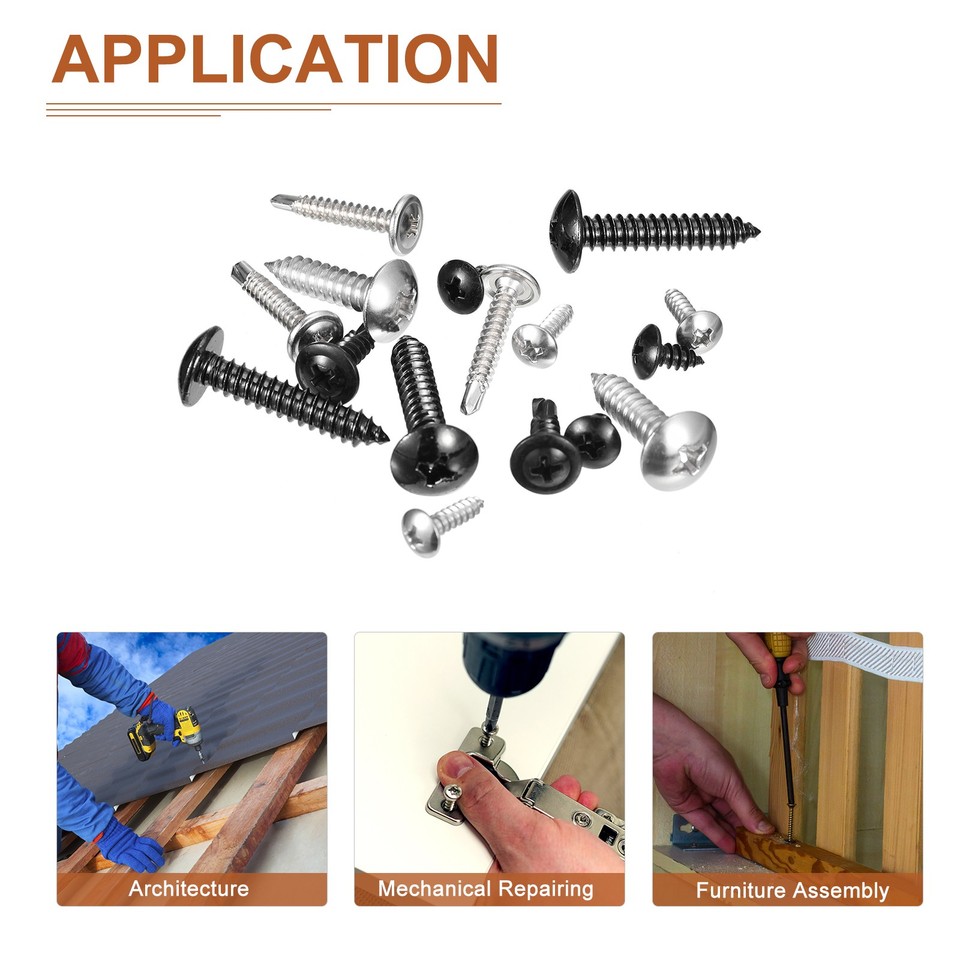 200Pcs #8x3/4 Sheet Steel Screws Phillips Round Head Washer Drill Tail ...