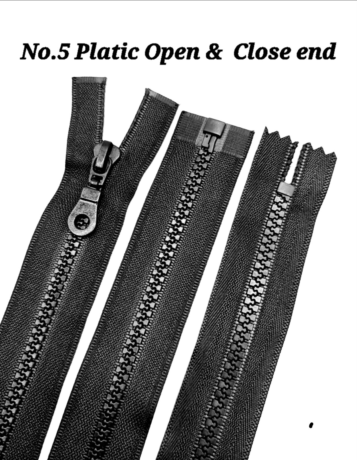 Black Chunky Plastic Zips No5 Moulded Open and Closed End Sizes 10cm to ...