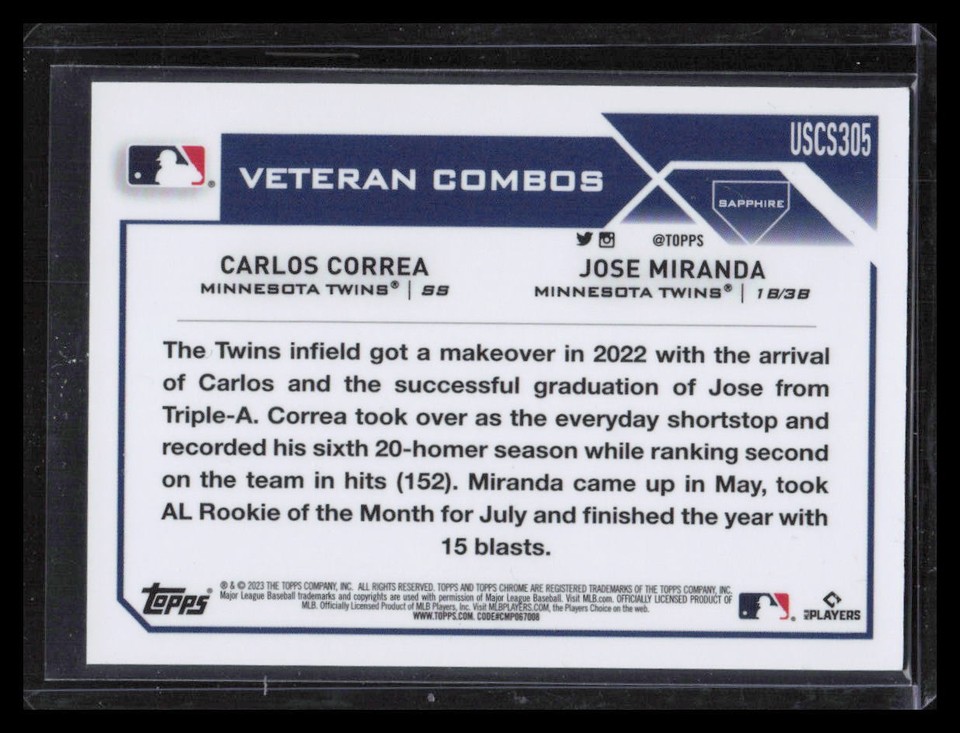 2023 Topps Chrome Update Sapphire Edition #USCS305 Miranda/Correa Gold ...