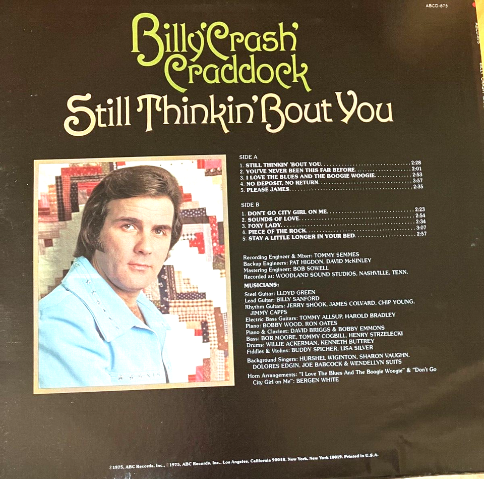 Billy Crash Craddock "Still Thinkin' Bout You" 1975 Country LP Orig ABC ...