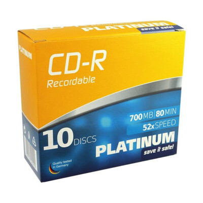 10x Platinum 700 MB CD-R Rohling 80 Min Aufnahmezeit max. 52x Schreiben ...