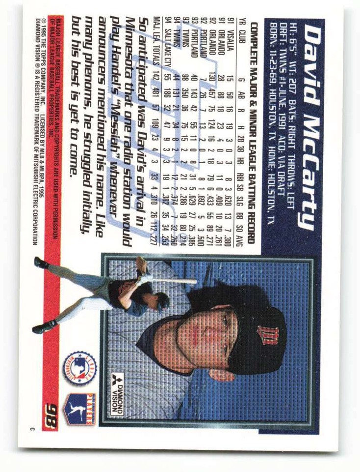 1995 Topps #98 David McCarty NM-MT Twins ID:179060 | eBay