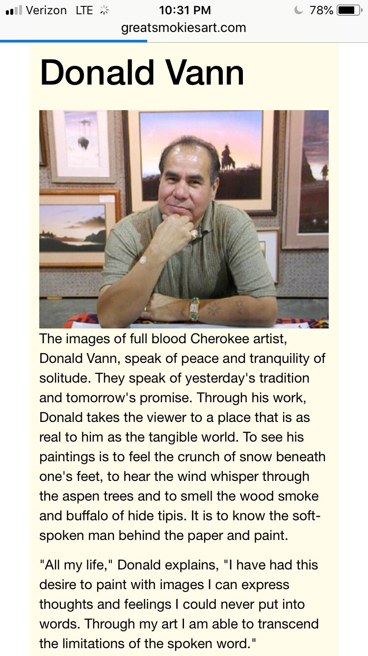 Donald Vann Cherokee Artist Artwork, Rare Sold Out,1992High Country ...