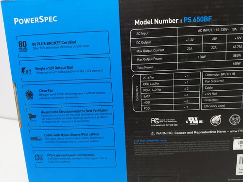 Powerspec 650w Power Supply 80 Plus Bronze Certified Fixed Cable Non ...