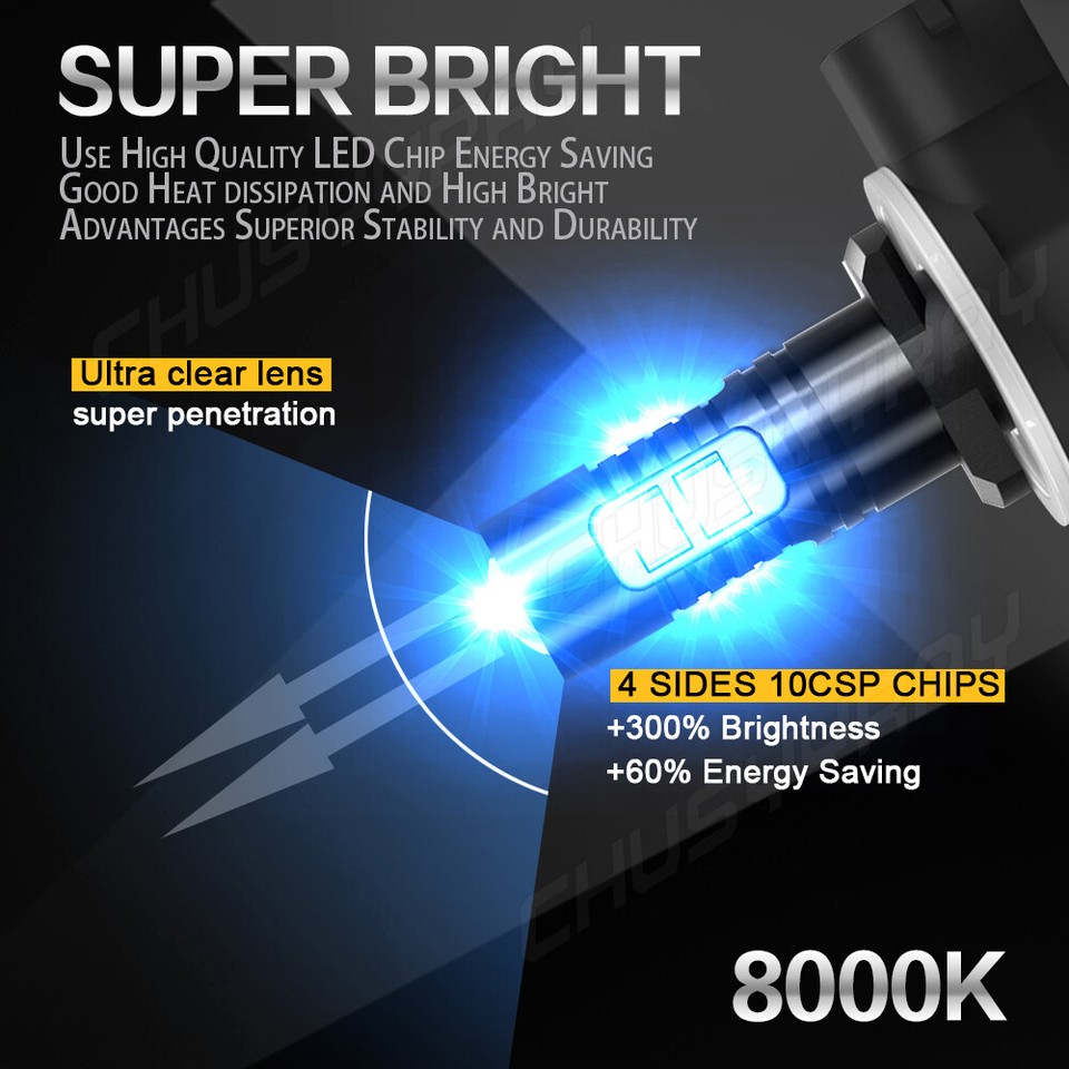 For 1991-1996 c4 Corvette 100W LED HID Fog Light Conversion Kit SUPER ...