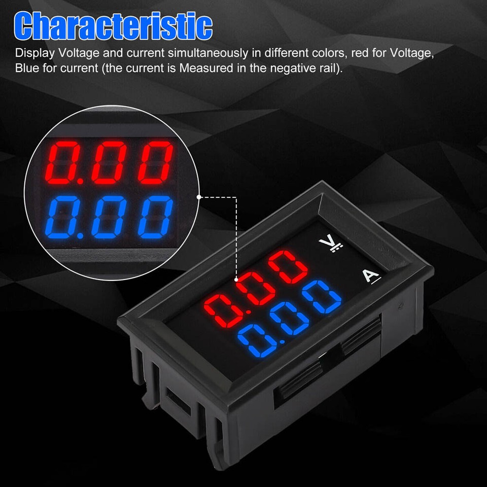 5Pcs DC 100V 10A LED Digital Voltmeter Ammeter Dual Volt Amp Meter ...