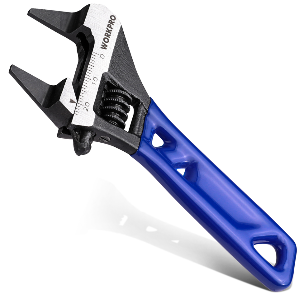 WORKPRO 4" Thin Jaws Stubby Wide Opening Adjustable Wrench w/2mm Jaws ...