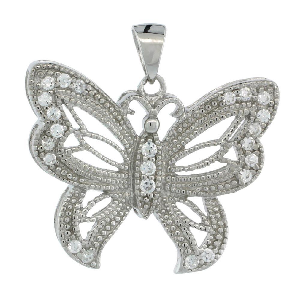 Sterling Silver BUTTERFLY Pendant w/ Cubic Zirconia Stones | eBay
