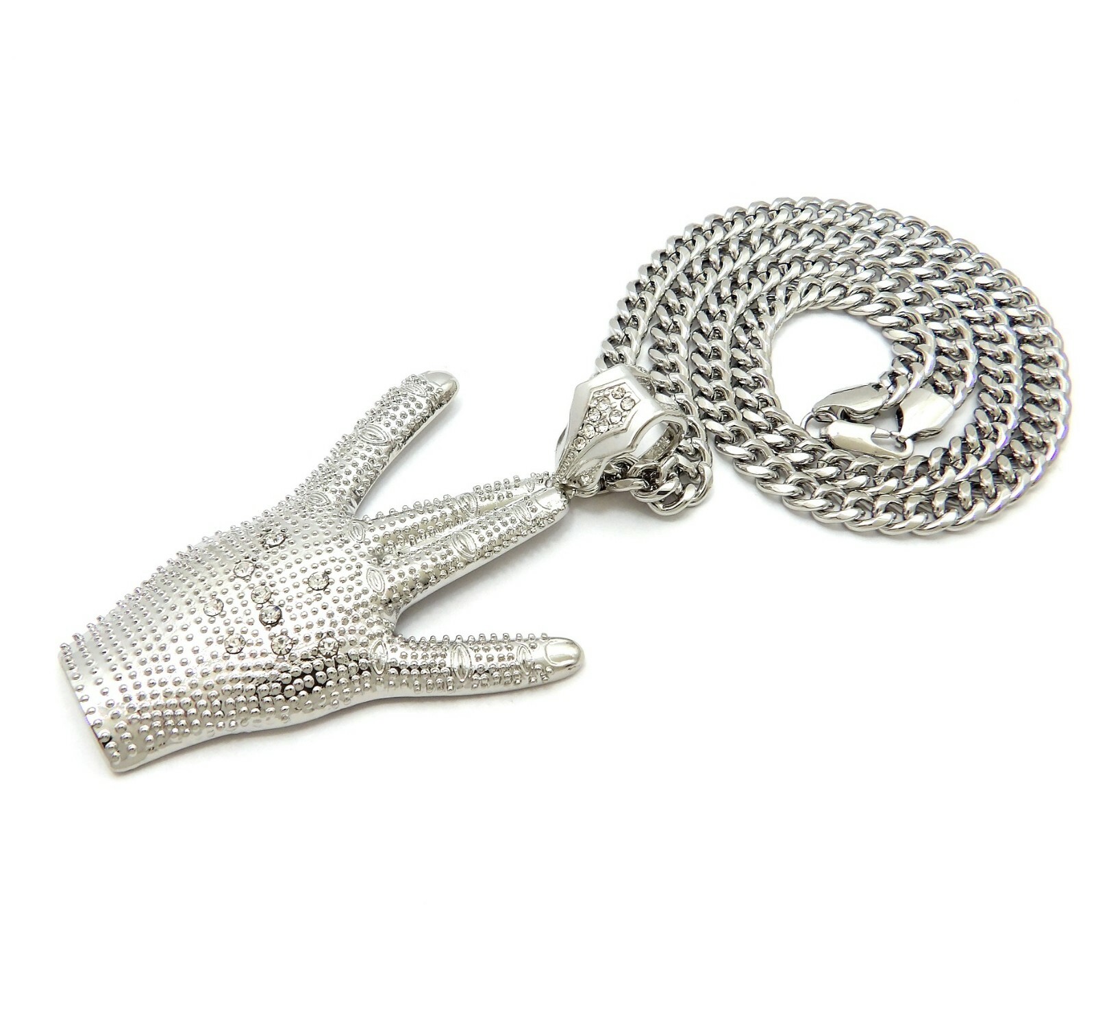 Hip Hop Iced 2Pac West Side Hand Pendant & 6mm 24" Cuban Link Chain ...