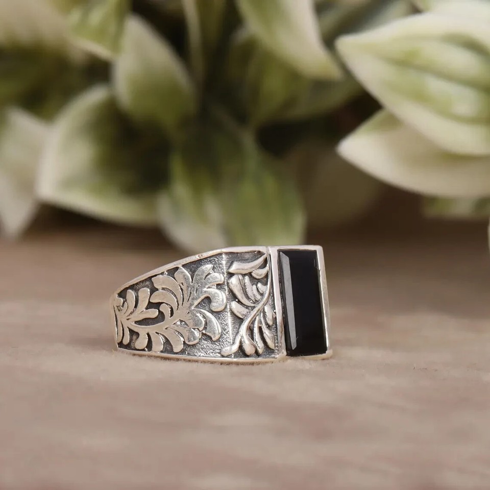 Black Onyx Ring, Men's ring, 925 Sterling Silver ,Signet ring, Nature ...