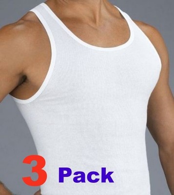 3 Mens White Tank Top Wife Beater Undershirt A-Shirts Cotton Ribbed ...