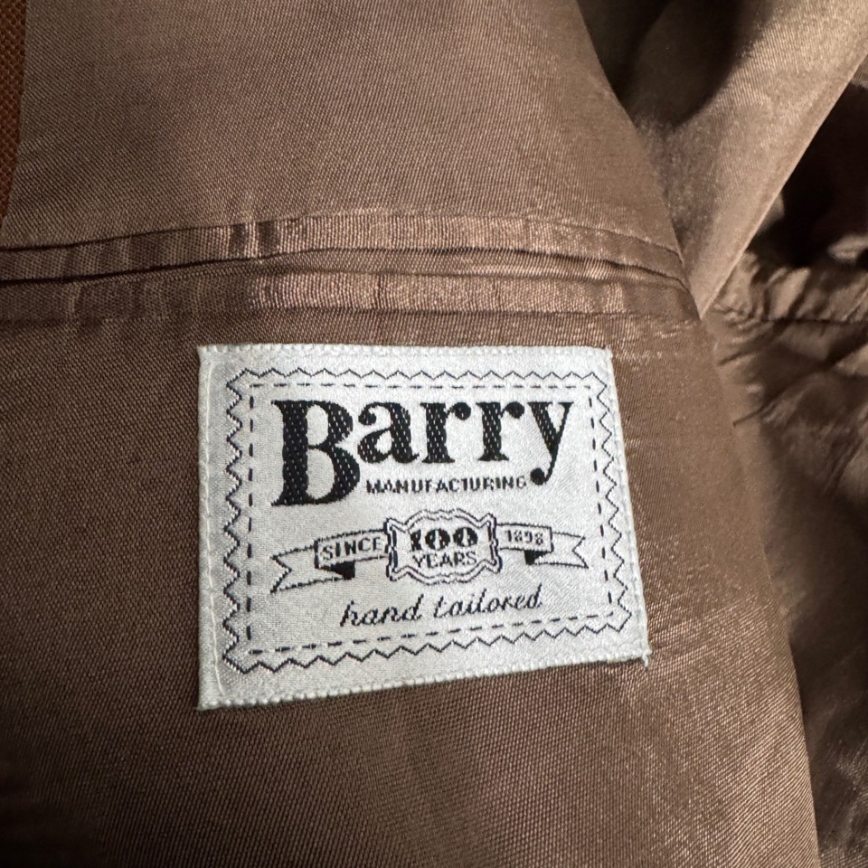 Barry Hand Tailored Double Breasted Suit Brown Textured Wool Blend 44R ...