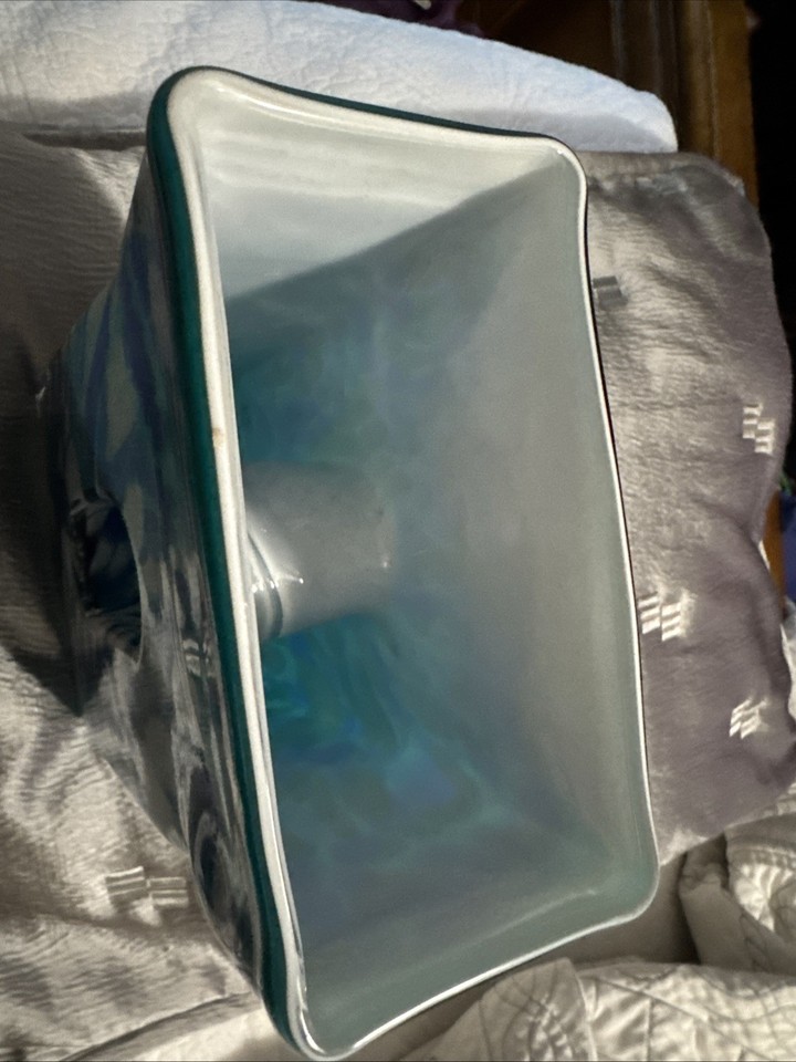 Vtg Murano Rectangle Blue Vase 10” Cased Art Glass Donut Hole Dual ...