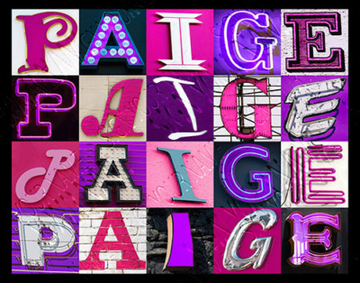 PAIGE Name Poster featuring photos of actual PINK & PURPLE sign letters ...