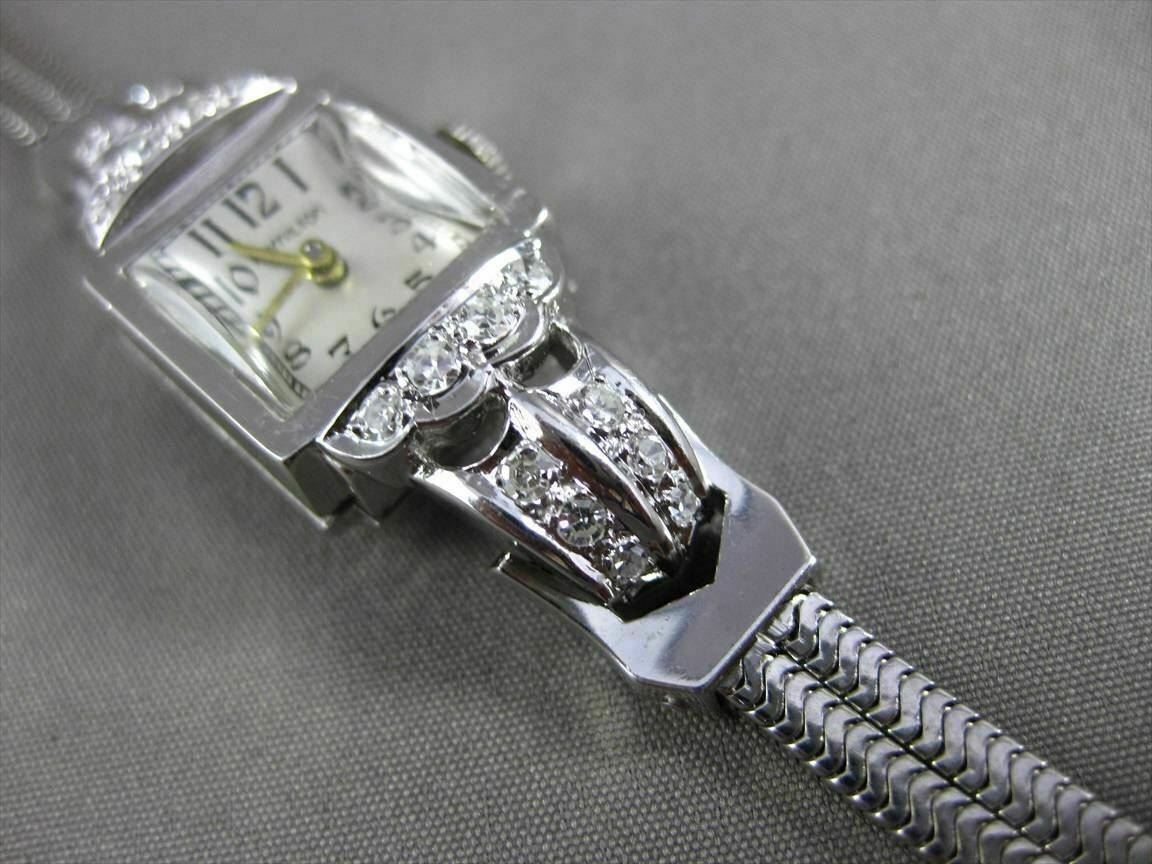 ANTIQUE LARGE & LONG OLD MINE DIAMOND 14K WHITE GOLD HAMILTON SQUARE ...
