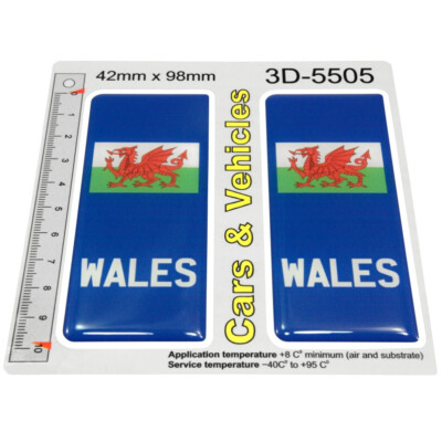 2x WALES Number Plate Blue Stickers Decals Badges Wales Welsh Flag ...
