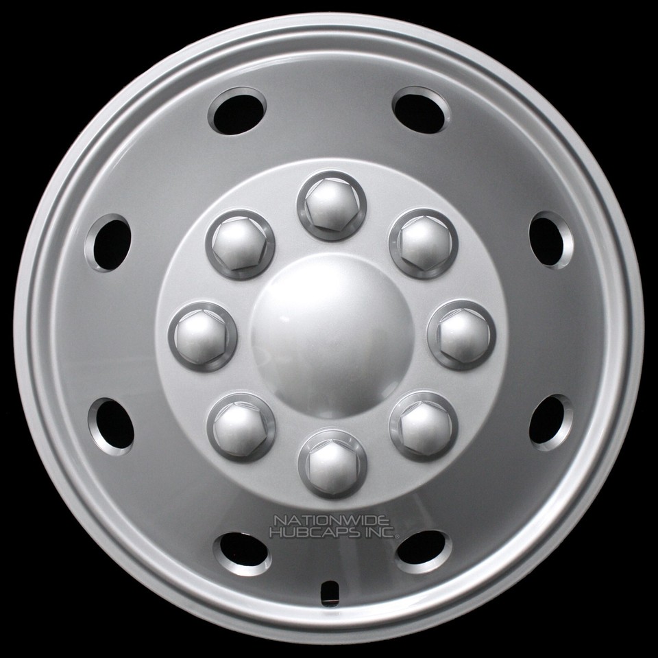 4 Silver 16" 8 Lug RV Dual Steel Wheel Simulators Dually Rim Covers Hub ...