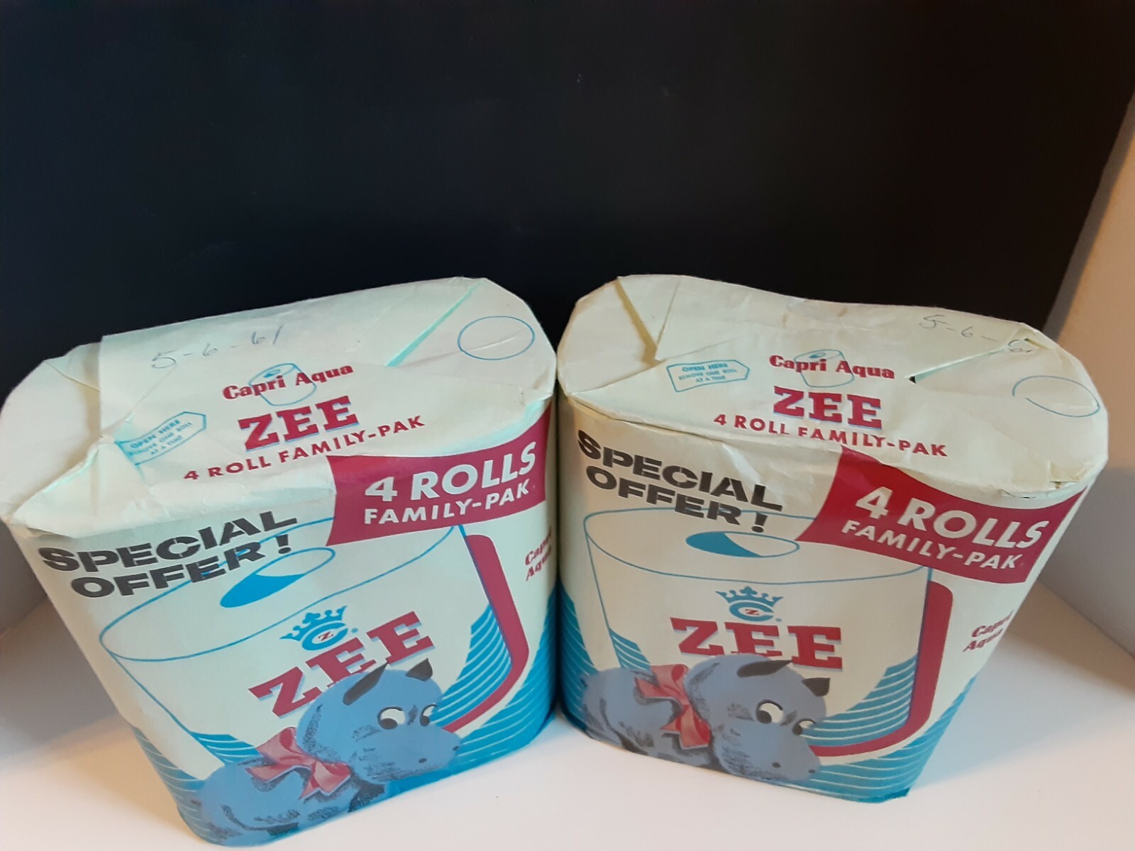 Vintage ZEE BATHROOM TISSUE Toilet Paper Capri Aqua 4 ROLL Lot/2 Movie ...