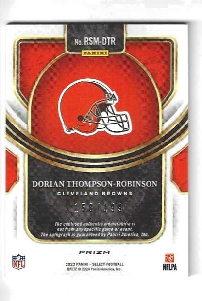 2023 Panini Select Dorian Thompson-Robinson RC Patch Auto Silver Prizm ...
