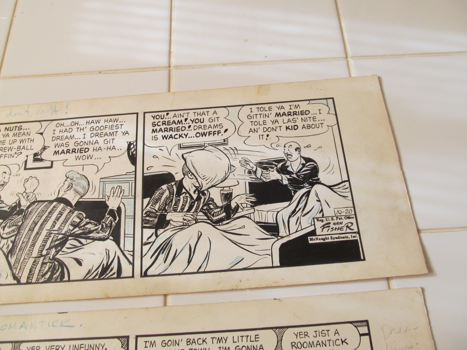 JOE PALOOKA ORIGINAL DAILY COMIC STRIP ART, HAM FISHER, 2 CONSECUTIVE ...