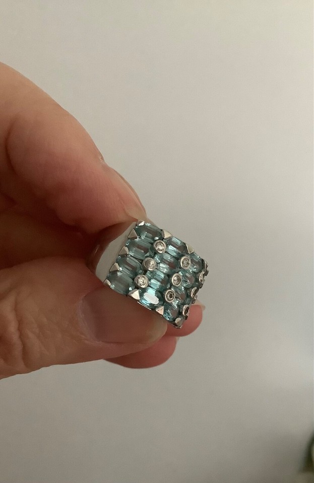 NYCll Chuck Clemency Sterling Silver 4 Row Genuine Blue Zircon Band ...