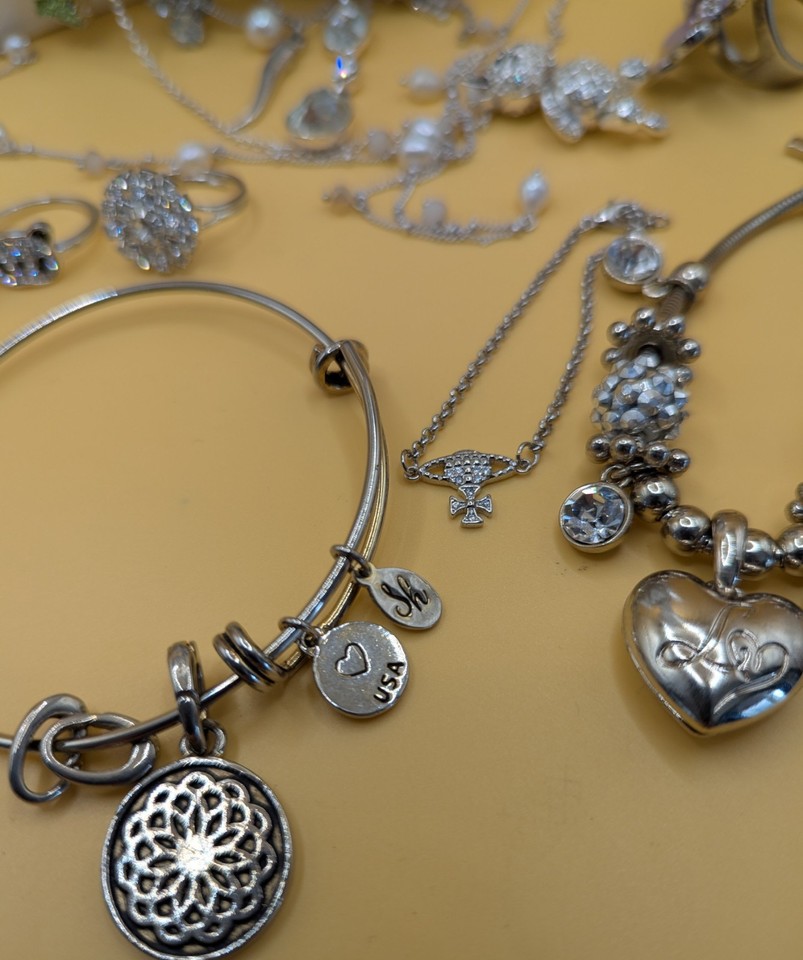Job Lot Silver Tone Necklaces Rings and Bracelets Costume Jewellery ...