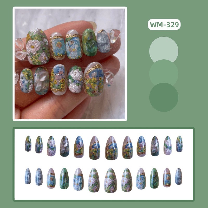 48 Impression Oil Painting Style Fake Nails Detachable Suitable for ...