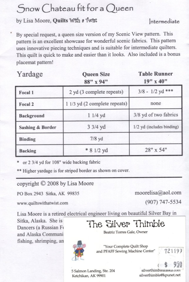 "Snow Chateau fit for a Queen" QUILTING PATTERN Lisa Moore Quilts With ...