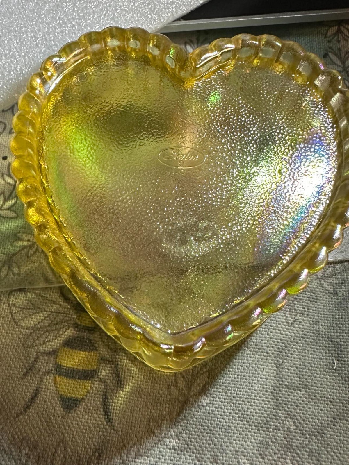 Fenton Heart Shaped trinket box Autumn Gold Iridescent Hand Paint ...