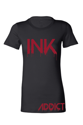 Nuovo InkAddict Donna Inchiostro Gocciolante Slim Fit Maglietta Nero ...