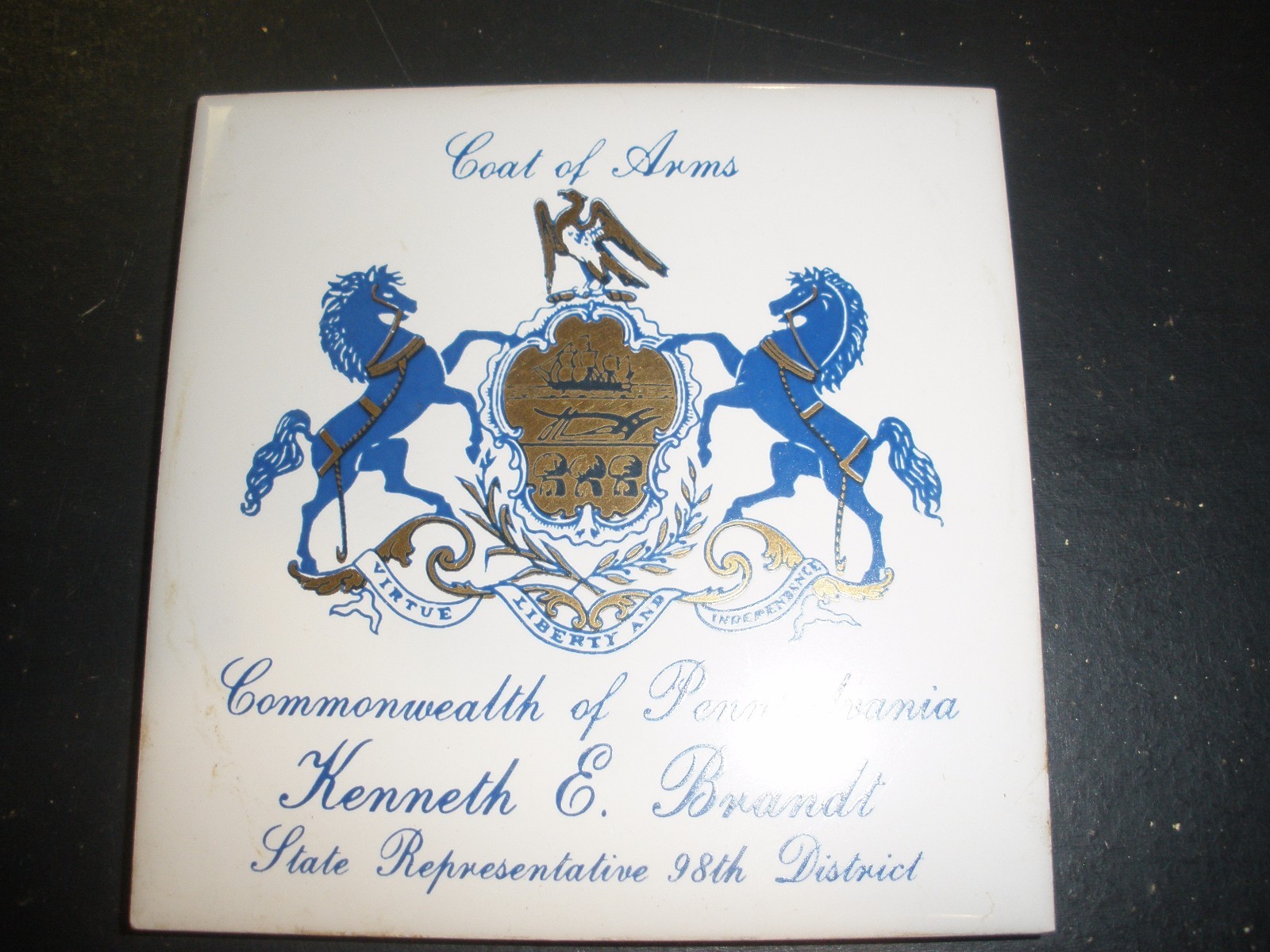 vintage tile Coat of Arms Commonwealth of PA Kenneth Brandt 98th ...