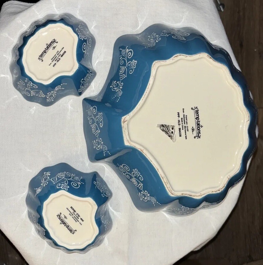 Temptations Chip Dip Bowl Set Floral Lace Summer Seashell Shaped Set Of ...