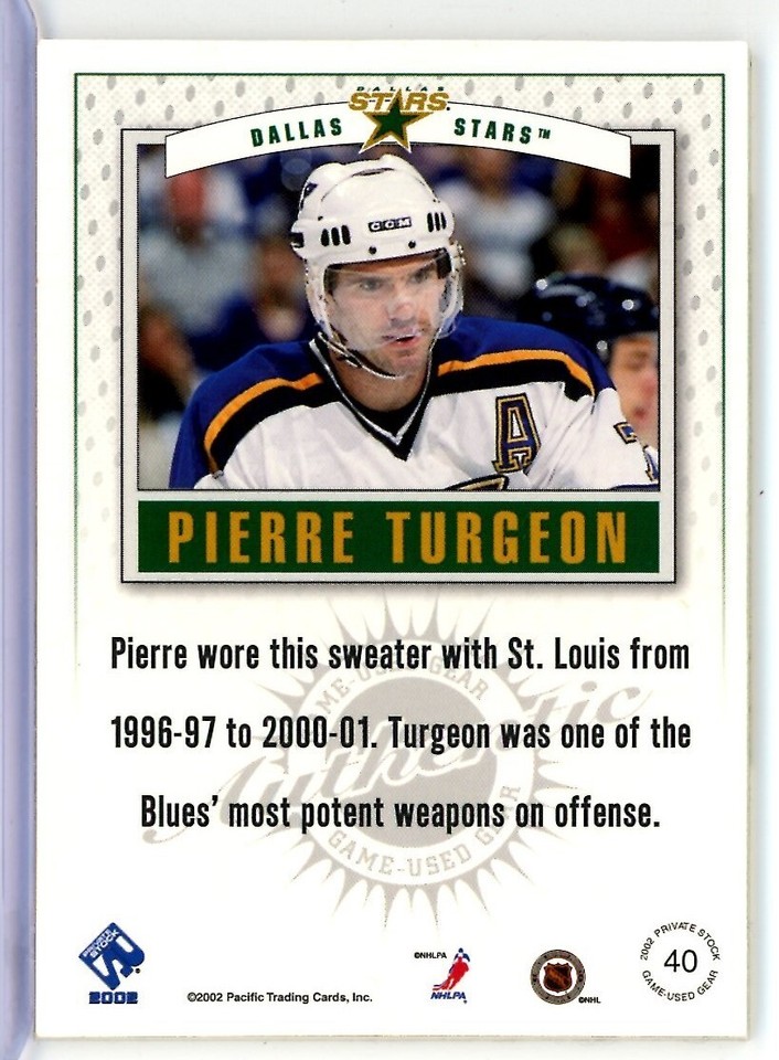2001-02 Private Stock Game Gear Patches #40 Pierre Turgeon PATCH ...