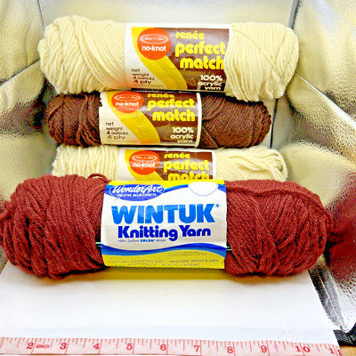 Sears Yarn Perfect Match Acrylic Yarn and Wonder Art Brown 4 Piece Lot ...